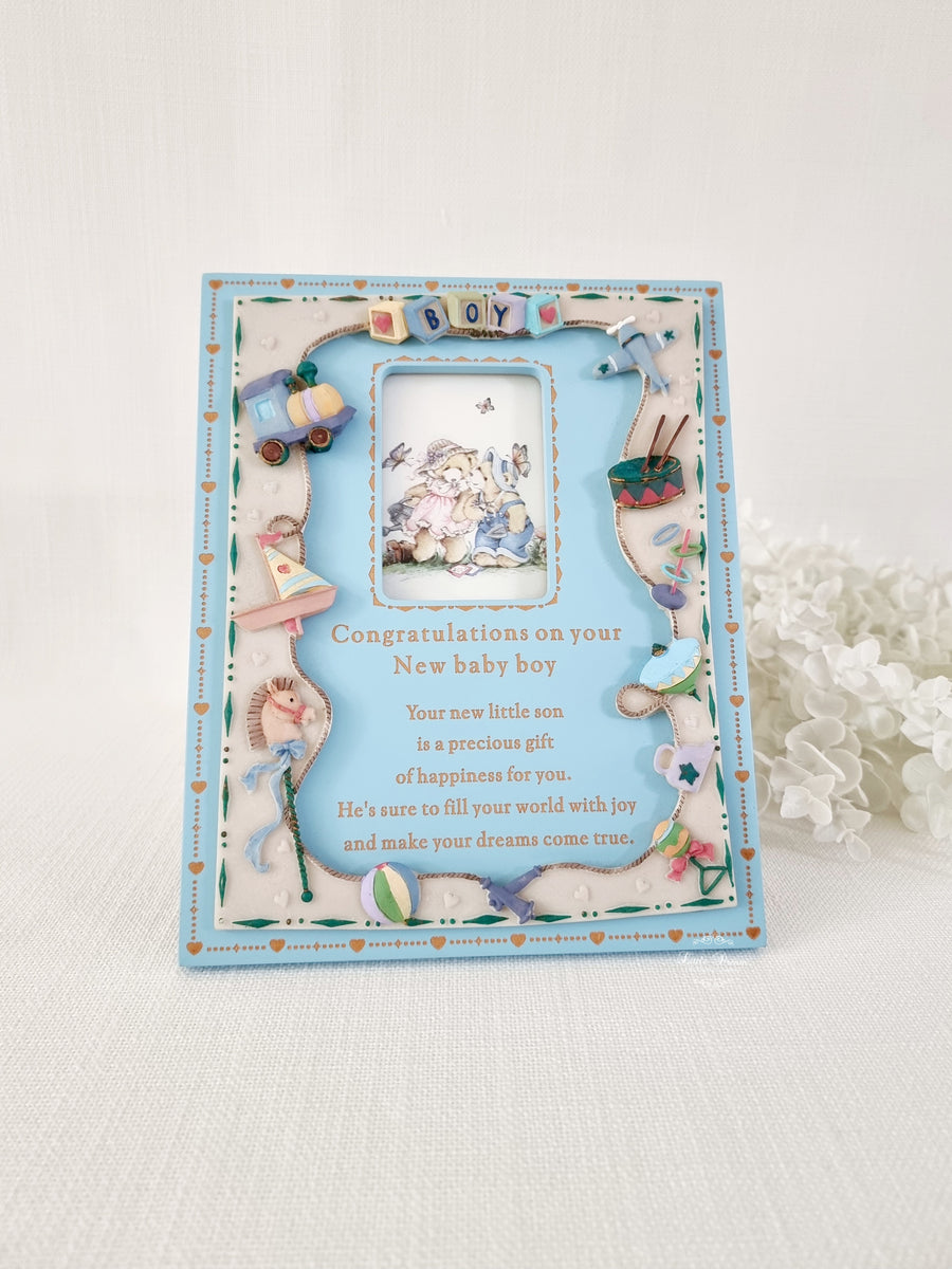Baby Boy Freestanding Photo Frame with Figurines – Little Dream