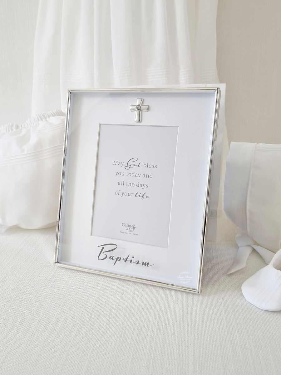 ‘Baptism’ with Cross Motif Photo Silver Portrait Frame – Little Dream