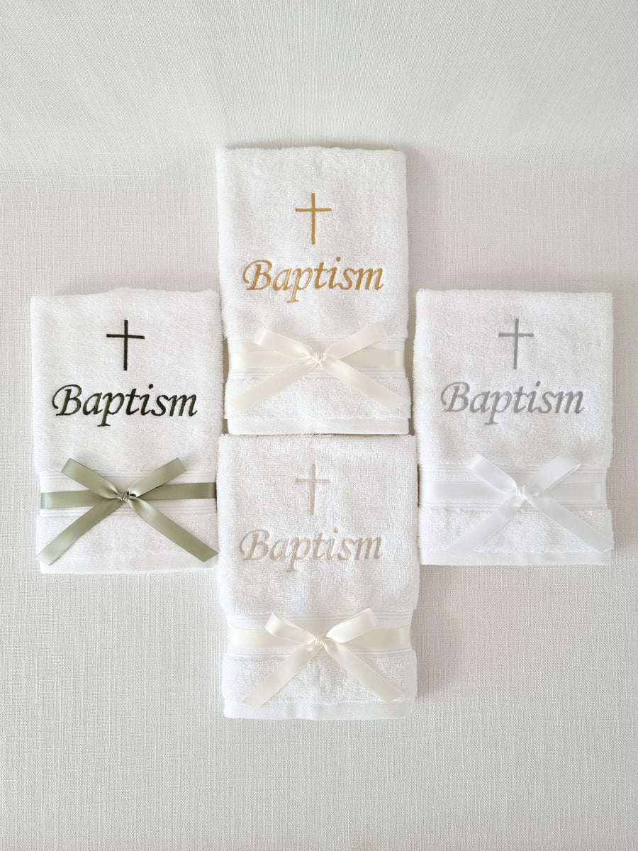 (Available Now) Baptism Hand Towel with a Straight Cross - Available i ...
