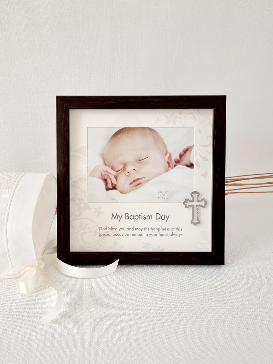 ‘My Baptism Day’ Cross & Photo Brown Wooden Square Frame – Little Dream